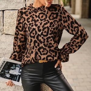 BellanBlue | Tops | Boho Leopard Print Mock Neck Blouse | Poshmark